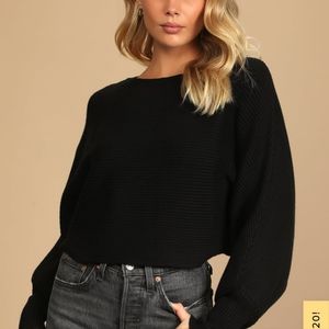 Lulus | Sweaters | Lulus Black Ribbed Knit Dolmain Cropped Sweater ...